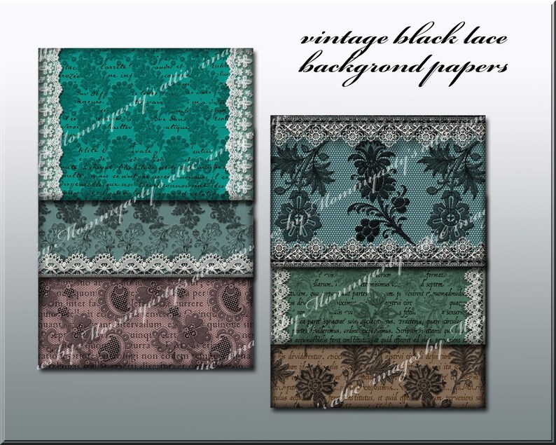 Vintage Black Lace Printable Papers on Coloured Backgrounds and Layered ...