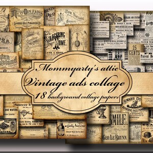 Vintage Ads Collaged Background Papers in Grungy Neutrals for ...