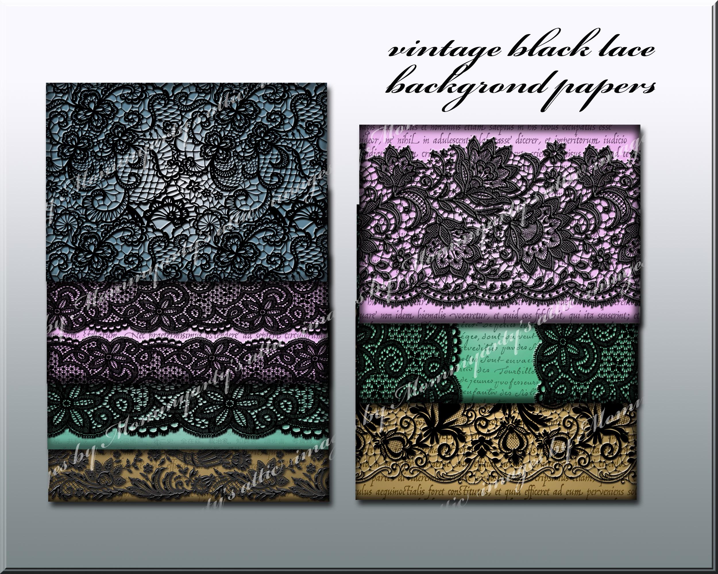Vintage Black Lace Printable Papers on Coloured Backgrounds and Layered ...