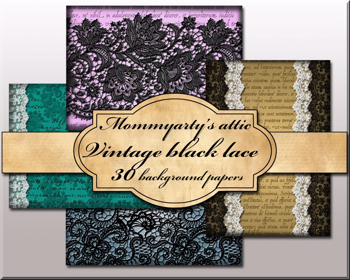 Vintage Black Lace Printable Papers on Coloured Backgrounds and Layered ...