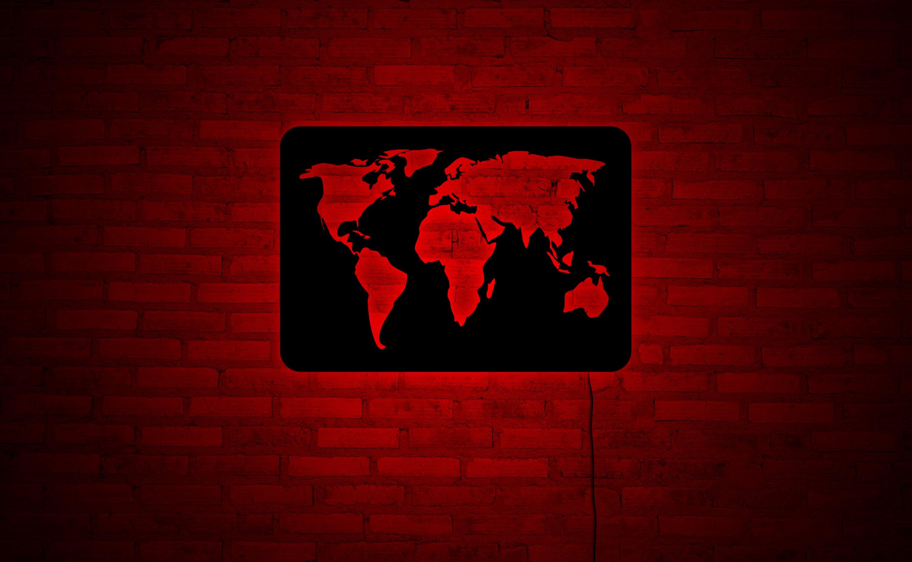 World Map RGB Wall Light, World Map Lighted up Wall Sign, Office Wall ...
