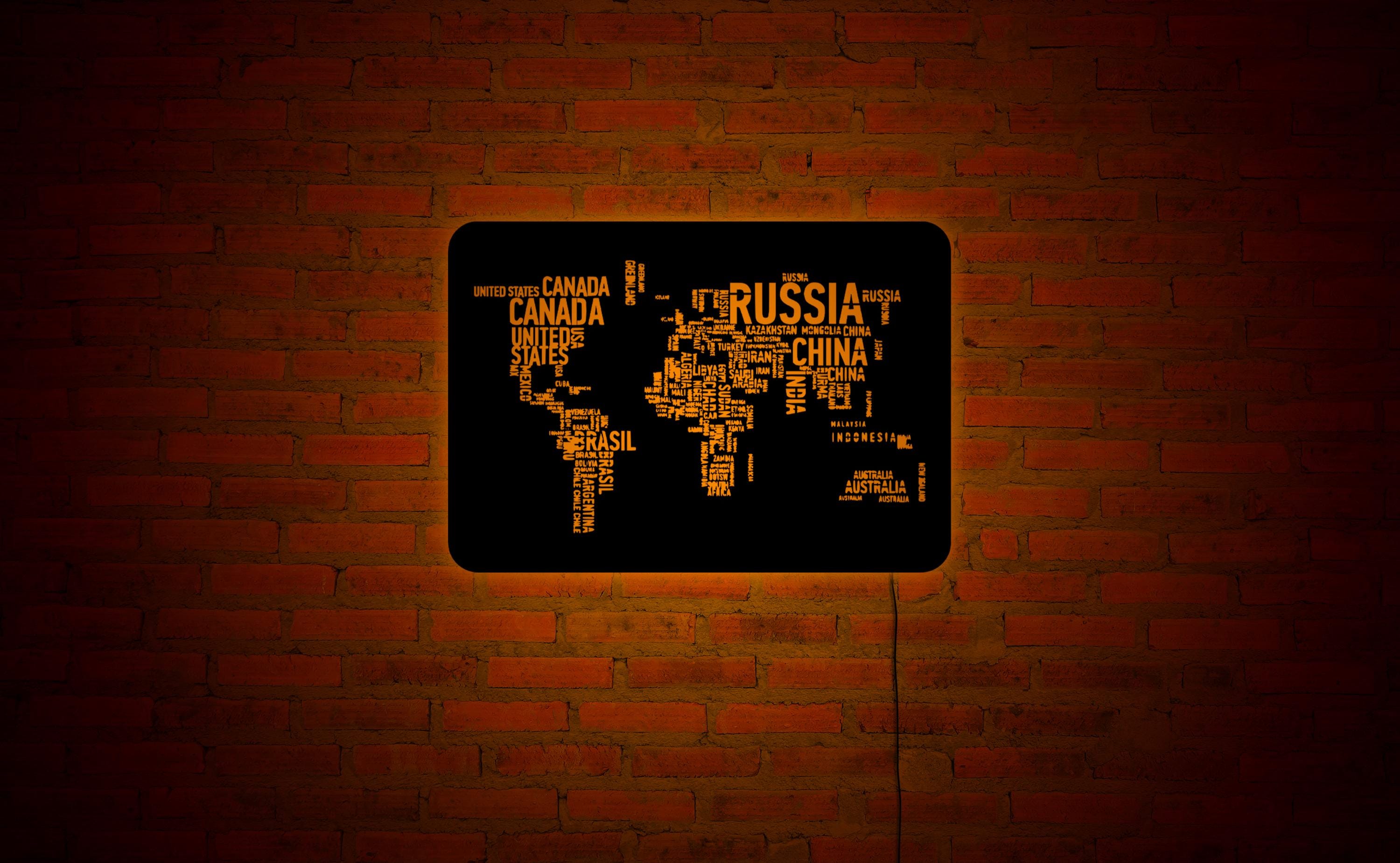 World Map RGB Wall Light, World Map Lighted up Wall Sign, Office Wall ...