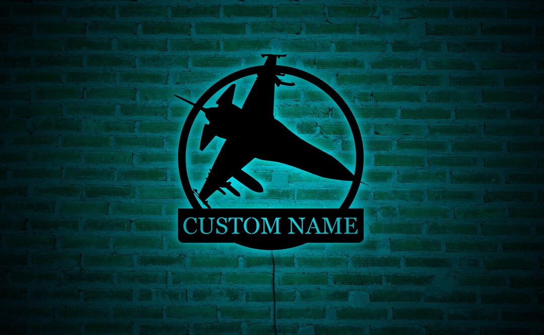 Personalized War Plane Wall Sign With RGB Lights, Custom Named Fighter ...