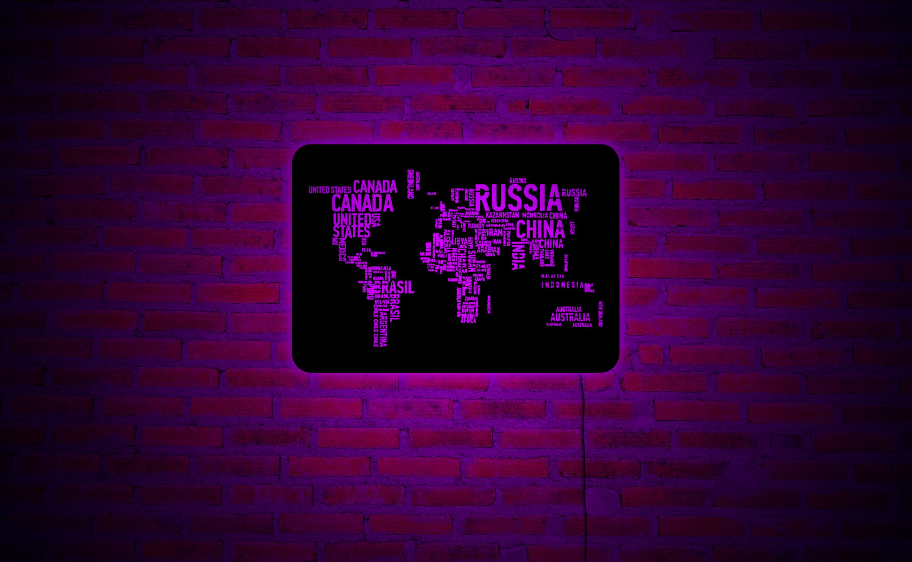 World Map RGB Wall Light, World Map Lighted up Wall Sign, Office Wall ...