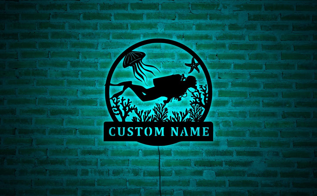 Custom Scuba Diving Wall Light Sign, Scuba Diver Name Sign, Scuba ...