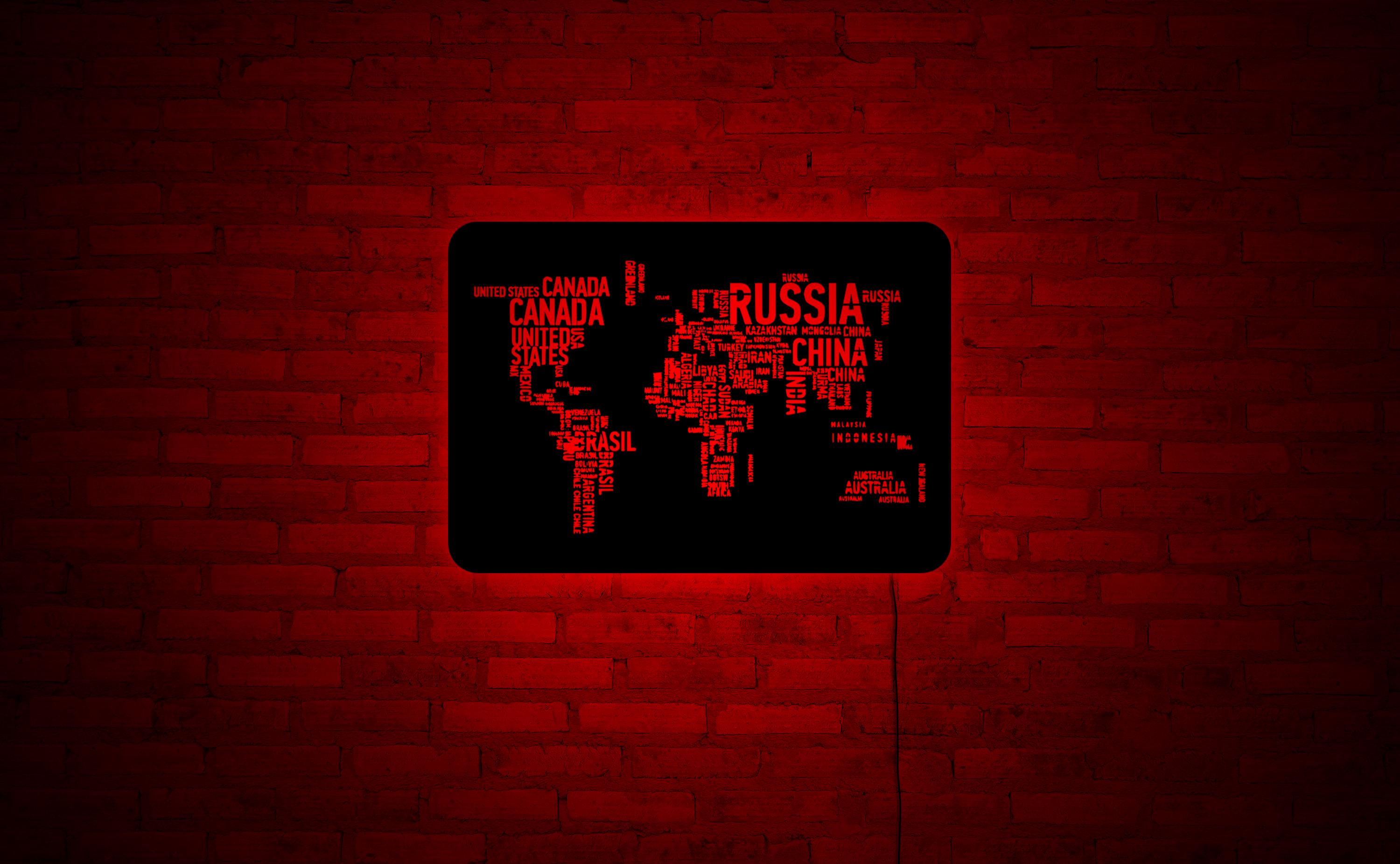 World Map RGB Wall Light, World Map Lighted up Wall Sign, Office Wall ...