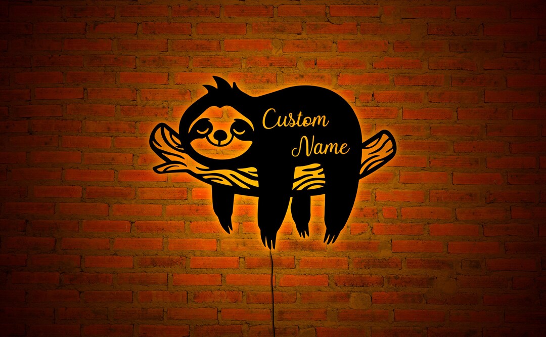 Personalized Sloth Wall Sign With RGB Lights, Custom Named Sloths Wall ...