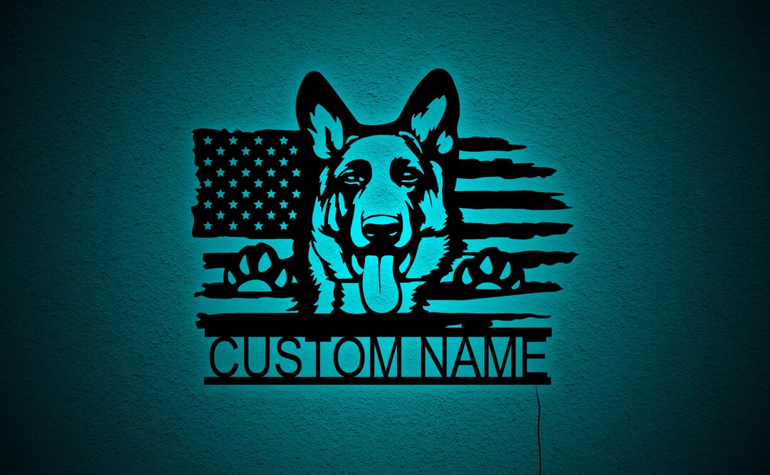Custom German Shepherd Wall Art With LED Lights, Personalized Dog Name ...