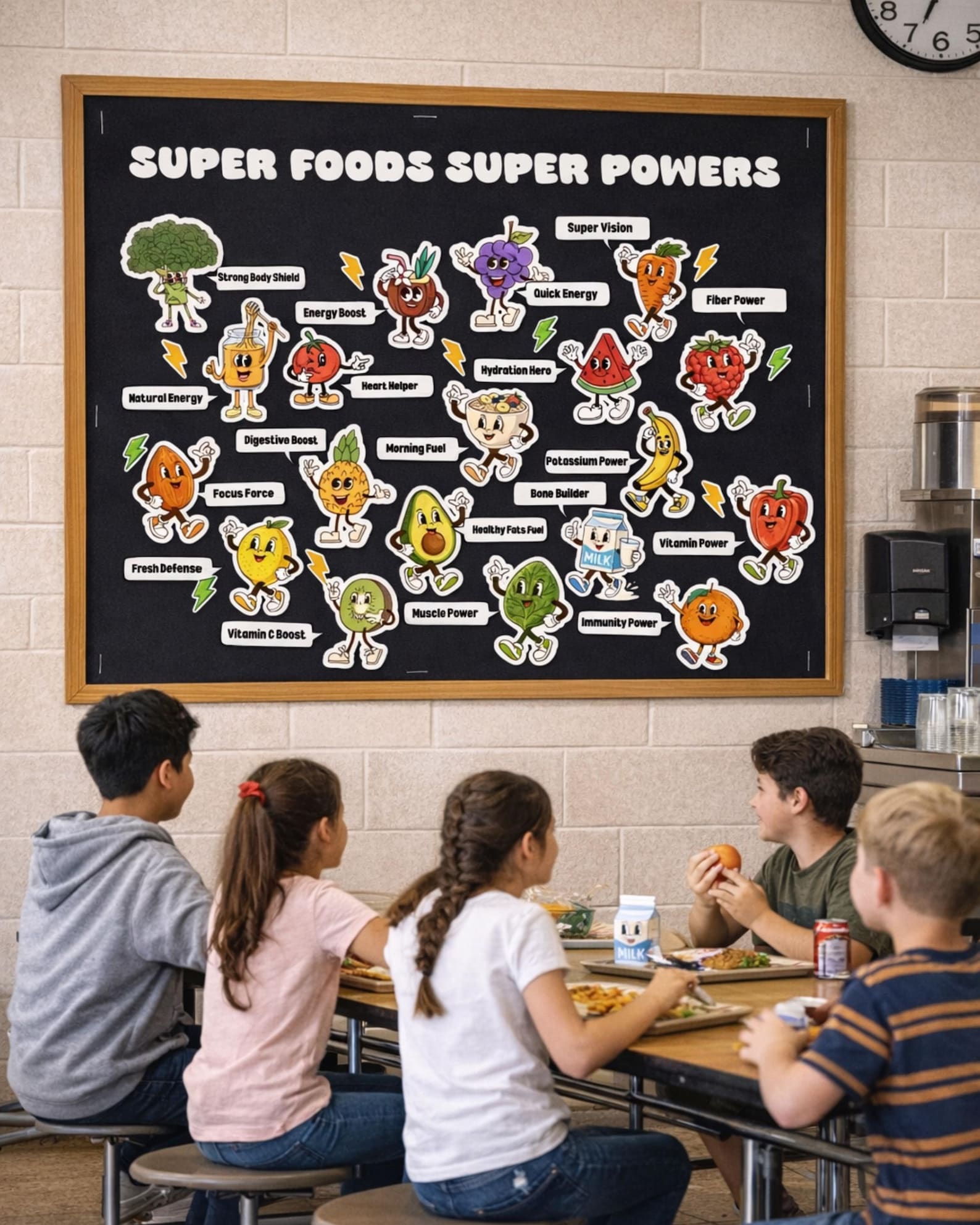 School Cafeteria Bulletin Board Decor Printable | Rainbow Health Food ...