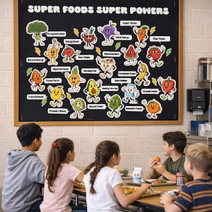 School Cafeteria Bulletin Board Decor Printable | Rainbow Health Food ...