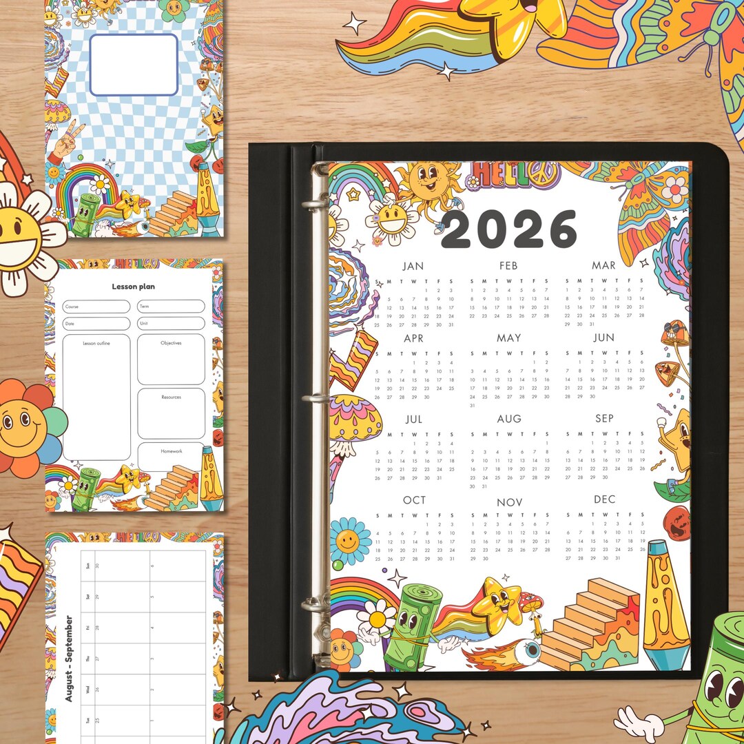 Retro Teacher Planner 2025-2026 | All in 0ne Full Binder Kit Ready to ...