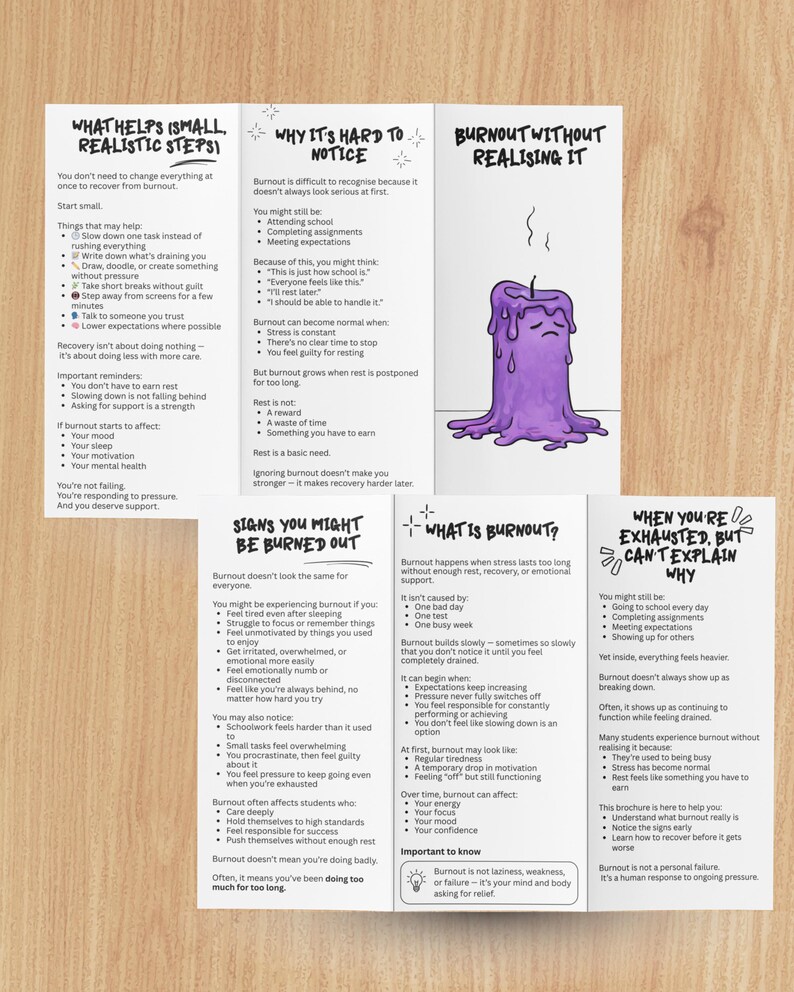 High School Student Wellness Brochure Set | Anxiety, Stress & Burnout ...