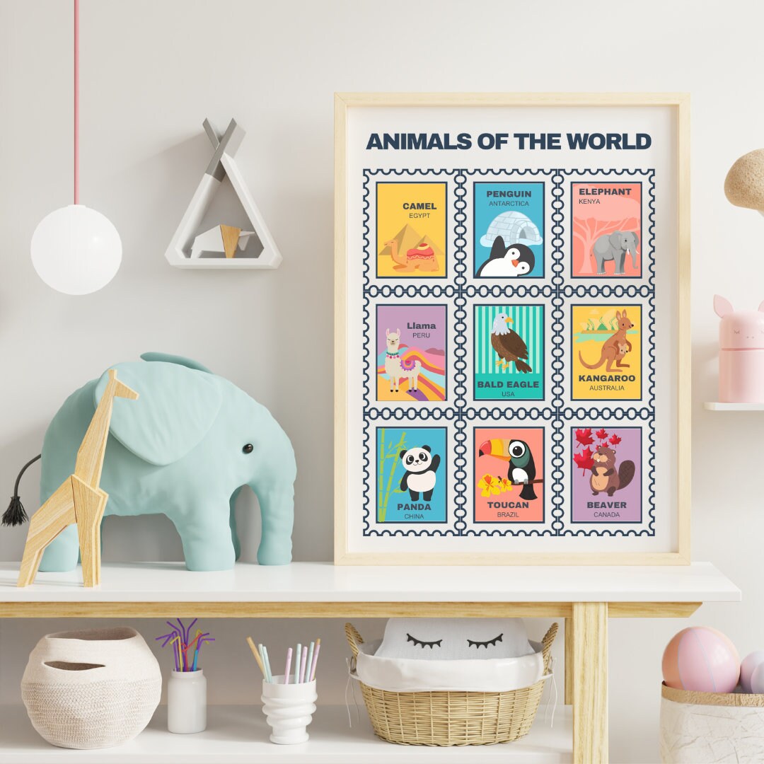 Animals of the World Poster: Educational Nursery Decor (digital Print ...