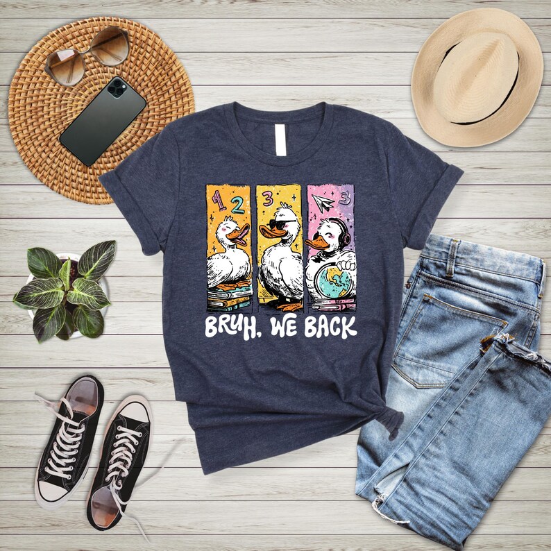 Bruh We Back Shirt, Funny Duck Graphic Shirt for Women, Retro Cartoon ...