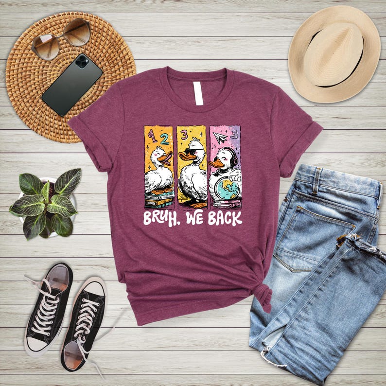 Bruh We Back Shirt, Funny Duck Graphic Shirt for Women, Retro Cartoon ...