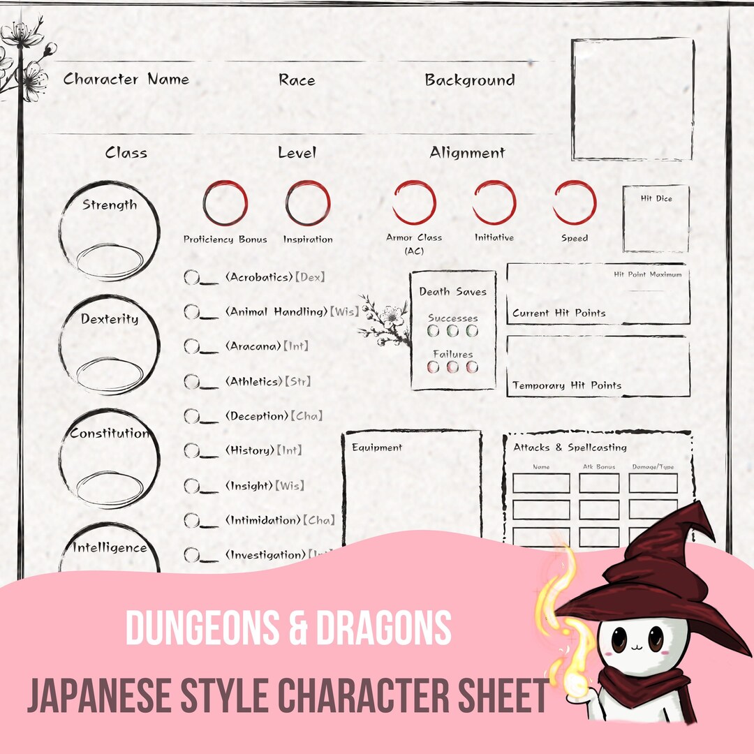 Japanese Theme D&D 5e Character Sheet (PDF) - Etsy