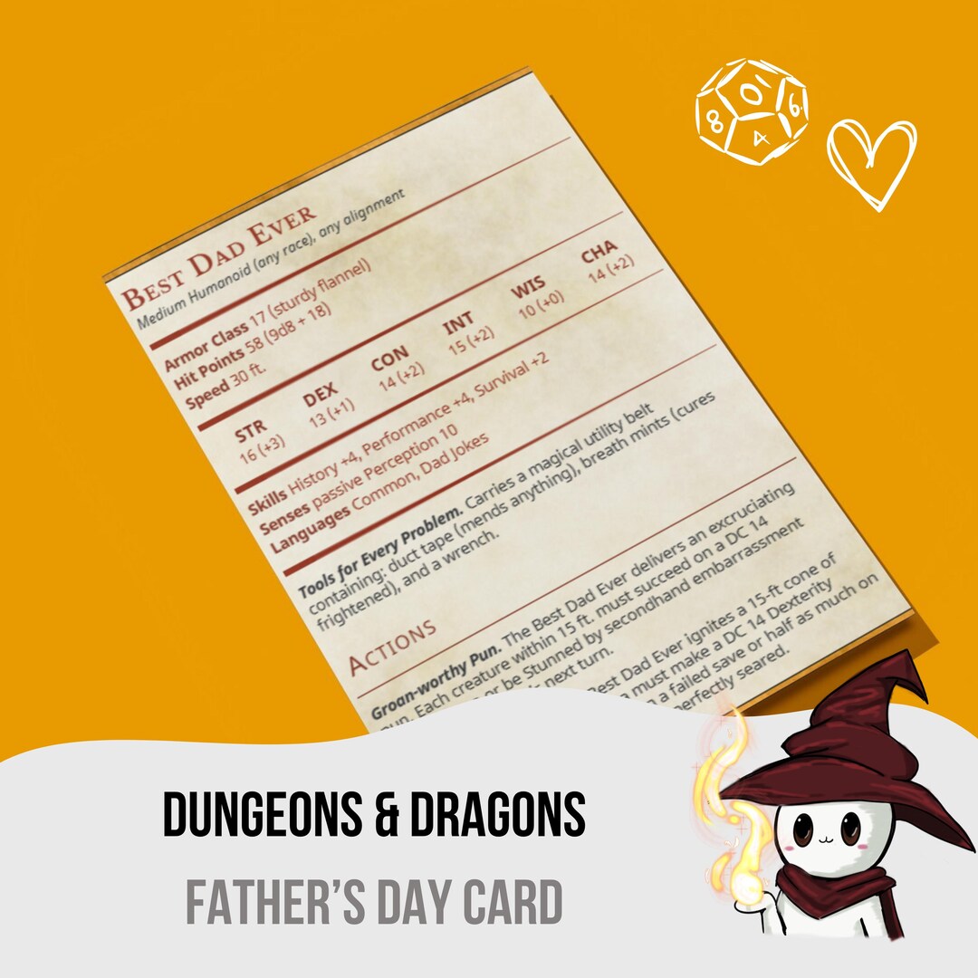 Best Dad Ever – Dnd Father’s Day Card / Printable TTRPG Stat Block Gift ...