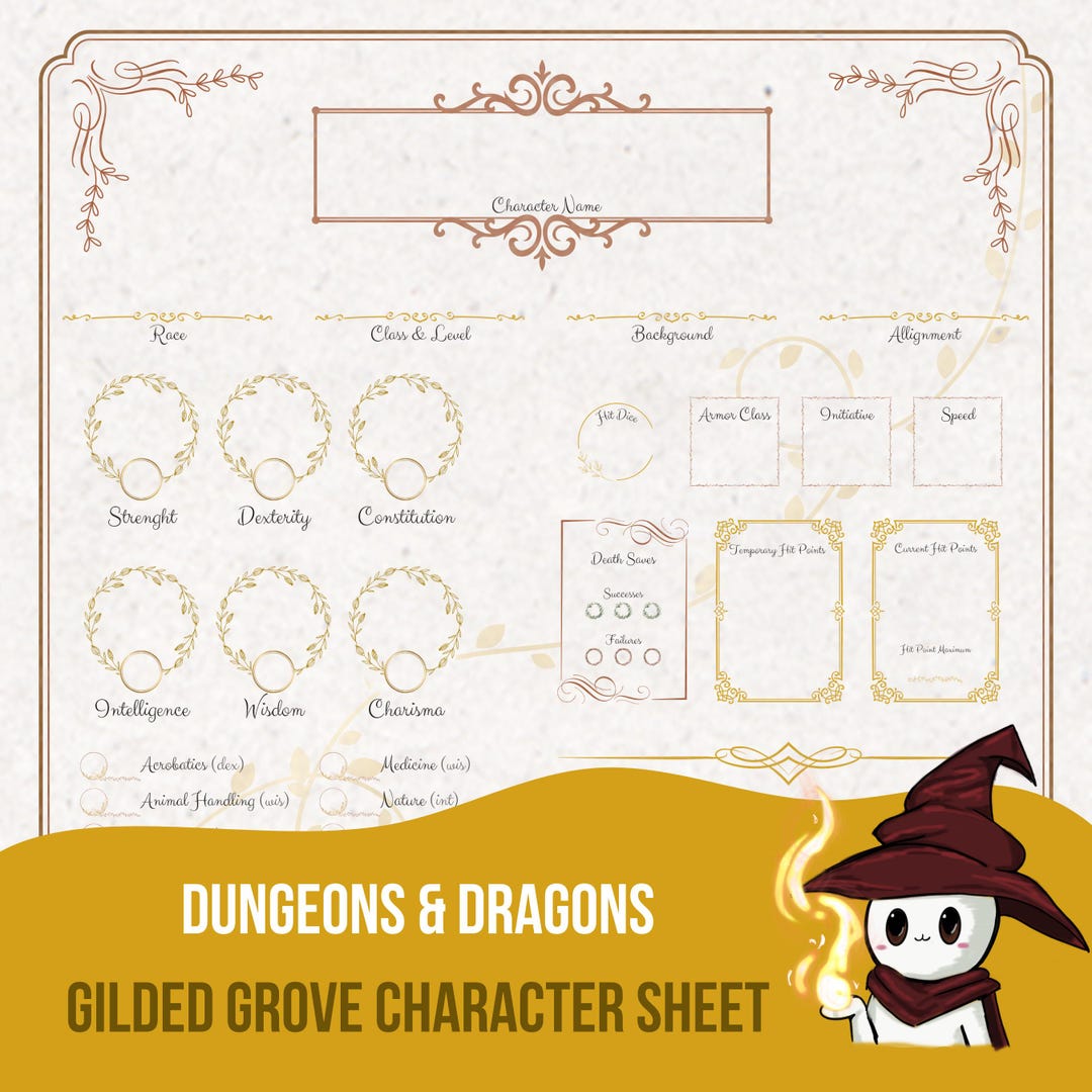 Dnd Character Sheet Gilded Grove / Dnd 5e / TTRPG / Character Journal / Golden Forest Theme - Etsy