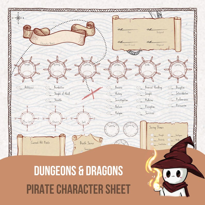 Dnd Character Sheet Pirate Theme / Dnd 5e / TTRPG / Character Journal ...