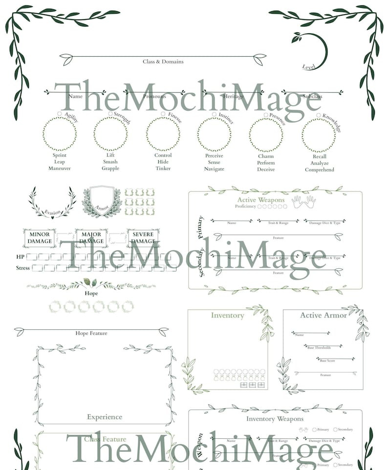 Daggerheart Character Sheet: Verdant Paths Theme (PDF) - Etsy