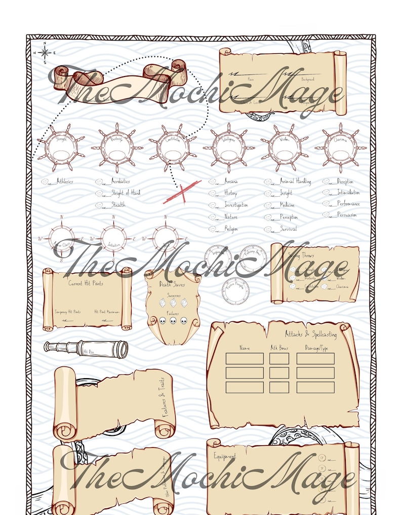 Pirate Theme D&D 5e Character Sheet (PDF) - Etsy