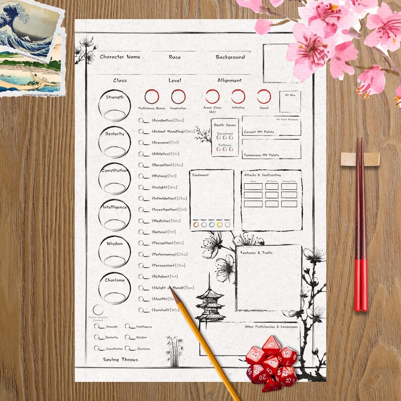 Japanese Theme D&D 5e Character Sheet (PDF) - Etsy