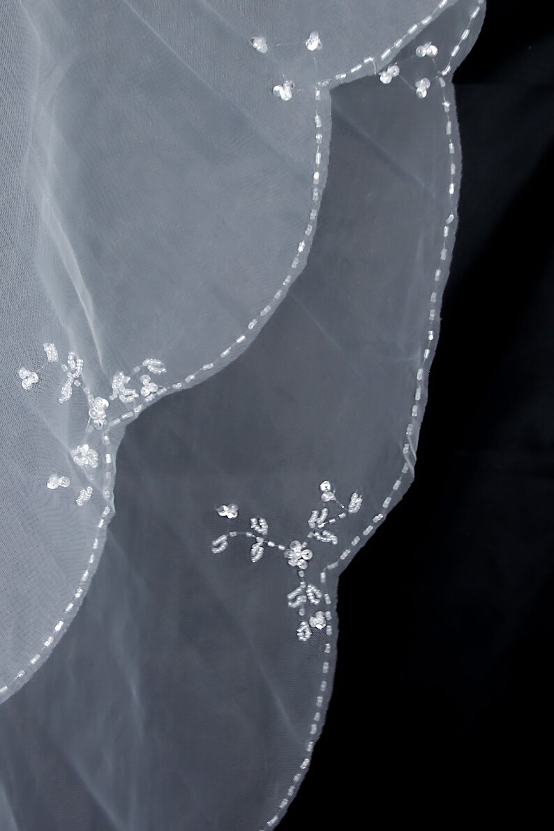 Crystal Bridal Veil W/ Beading Sequin Faux Pearl, Hip Length Veil ...