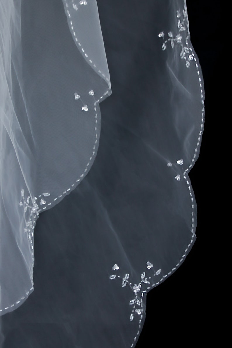 Crystal Bridal Veil W/ Beading Sequin Faux Pearl, Hip Length Veil ...