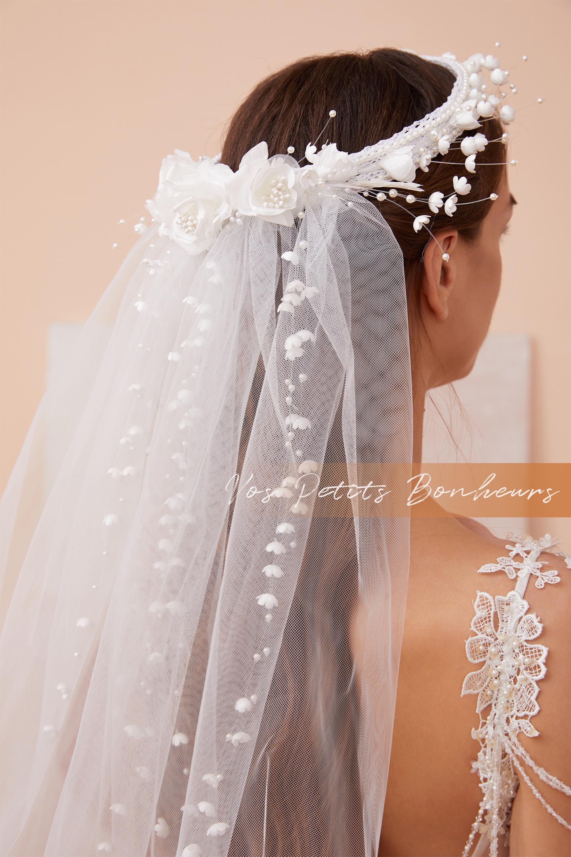 Ivory Lily of the Valley Flowers Headband Veil for Women and Girls ...