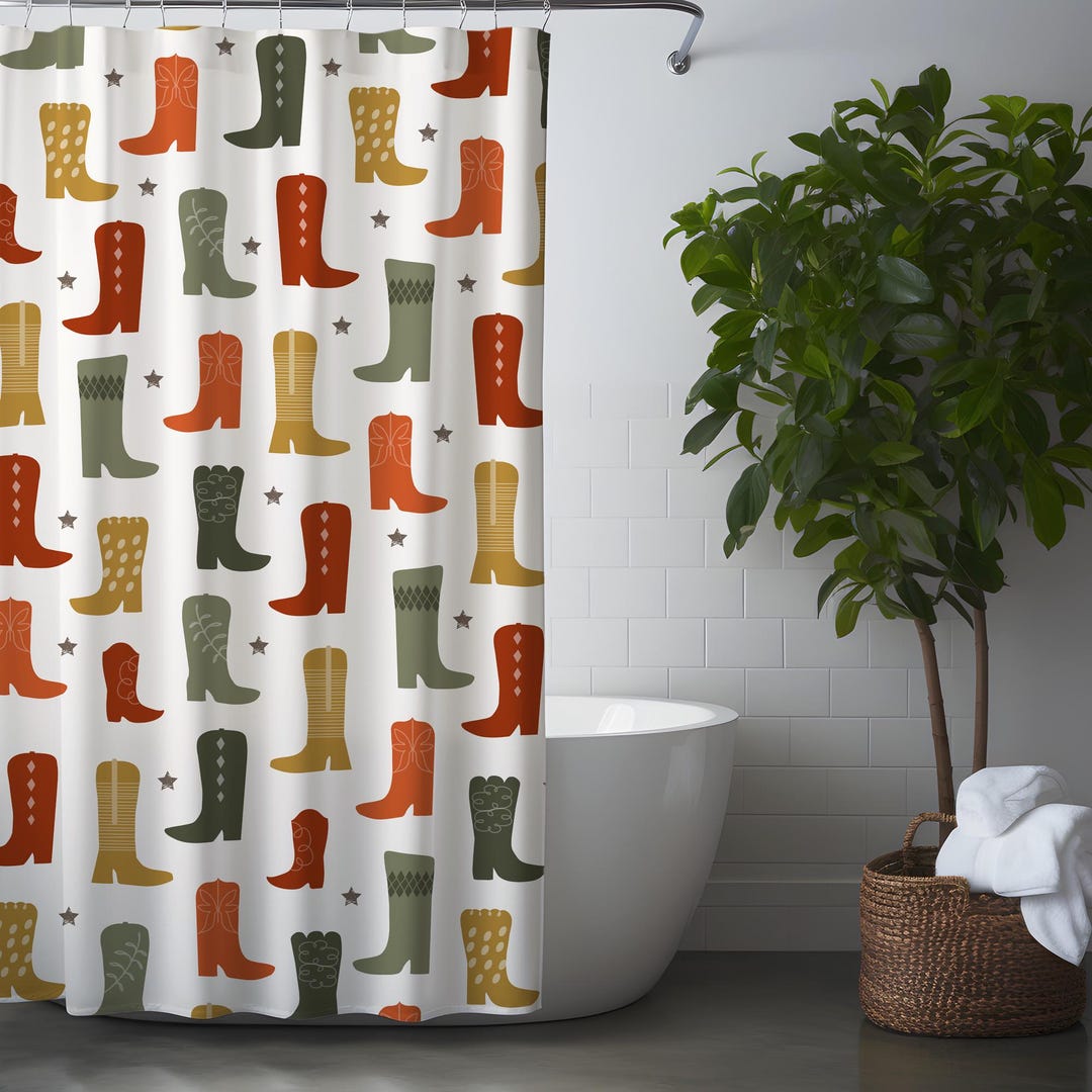 Cute Illustrated Cowboy Boots Shower Curtain, Gift for Her. Western ...