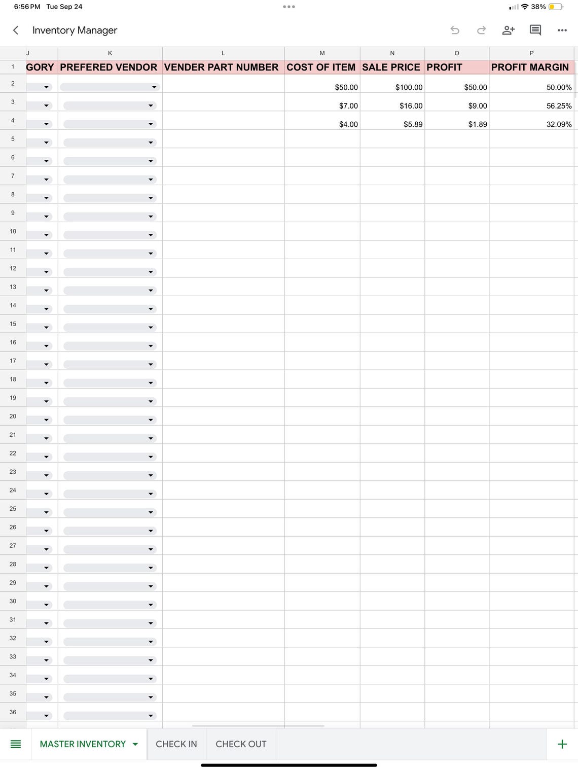 Inventory Spreadsheet With Scannable Barcodes, Profit & Profit Margin ...