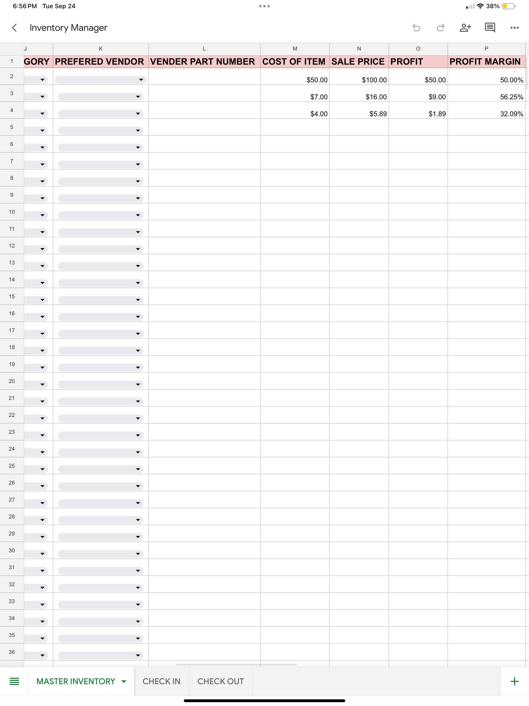 Inventory Spreadsheet With Scannable Barcodes, Profit & Profit Margin ...