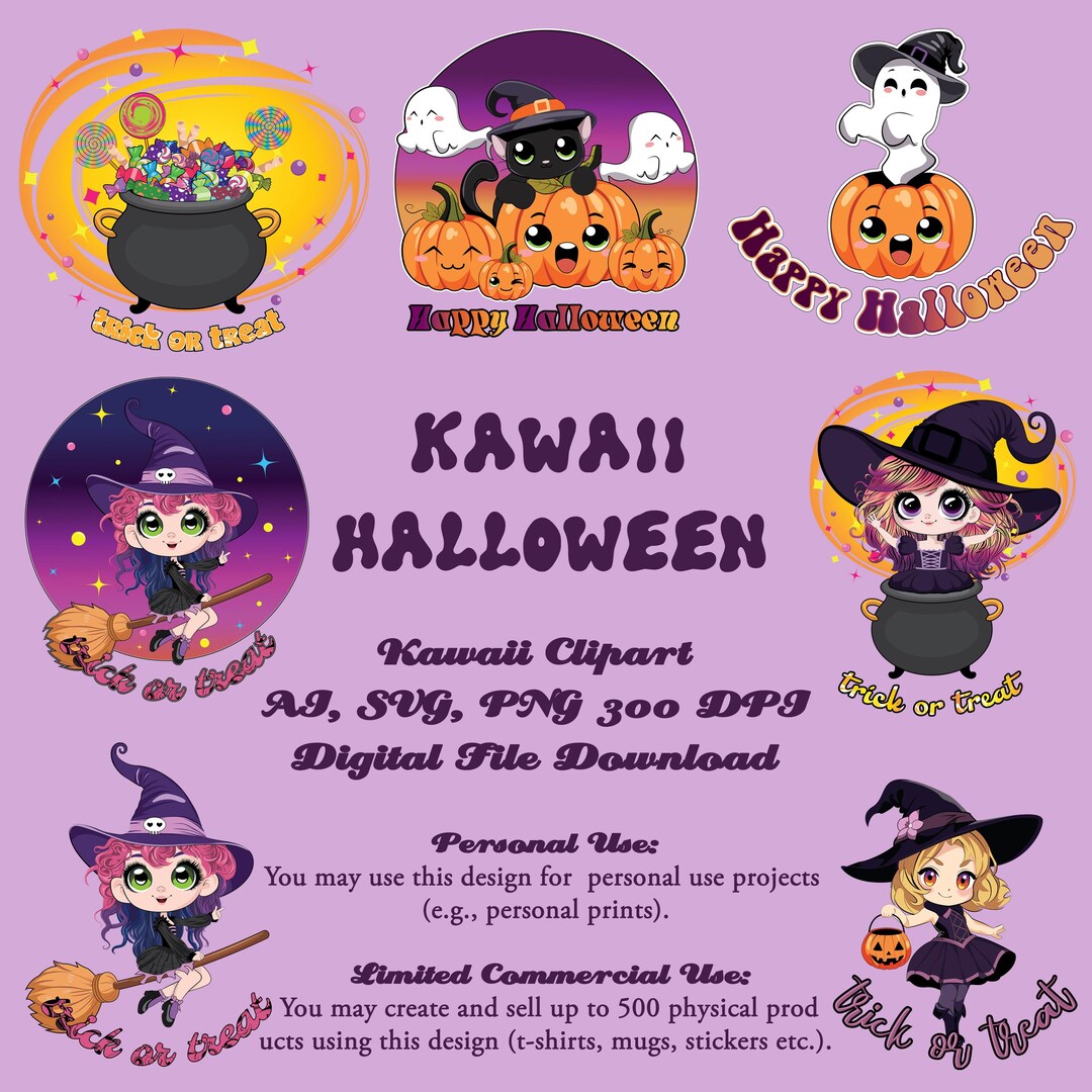 Kawaii Halloween Clipart for Print - Etsy
