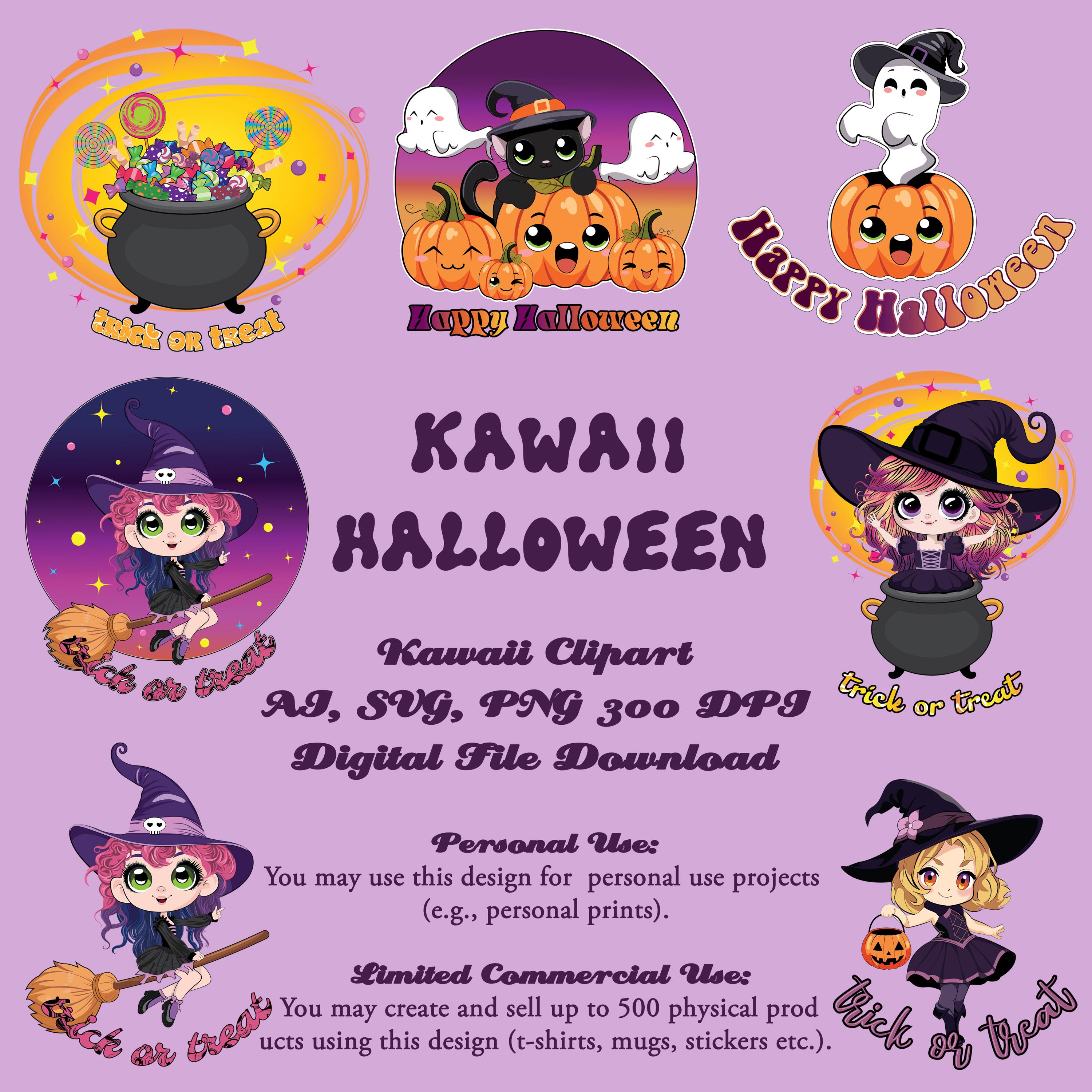 Kawaii Halloween Clipart for Print - Etsy