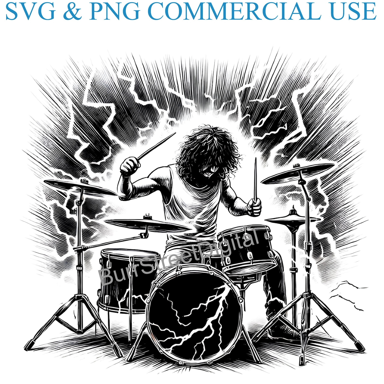 Rock Drummer SVG & PNG Digital Files, Vector Graphic Design Print Laser ...