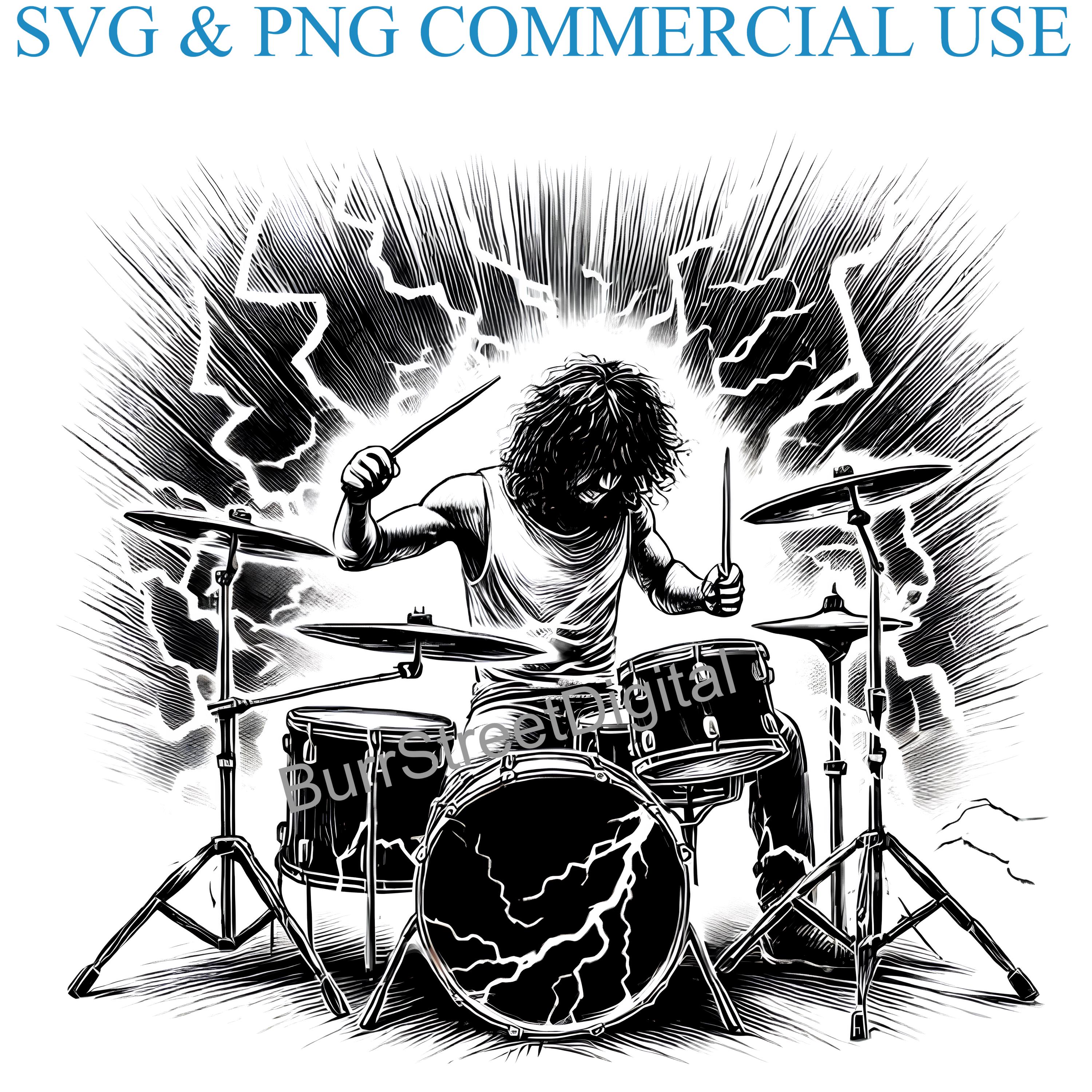 Rock Drummer SVG & PNG Digital Files, Vector Graphic Design Print Laser ...