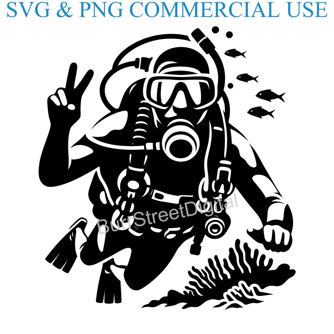 Scuba Diver SVG & PNG Digital Files for Cricut, Vector Graphic Design ...