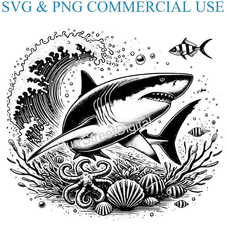 Shark SVG & PNG Digital Files, Vector Graphic Design Print Laser ...