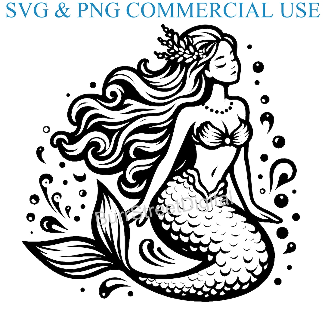 Mermaid SVG & PNG Digital Files, Vector Graphic Design Print Laser ...