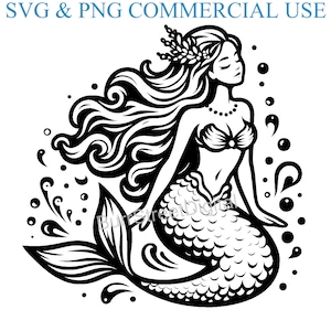 Mermaid SVG & PNG Digital Files for Cricut, Vector Graphic Design Cut ...
