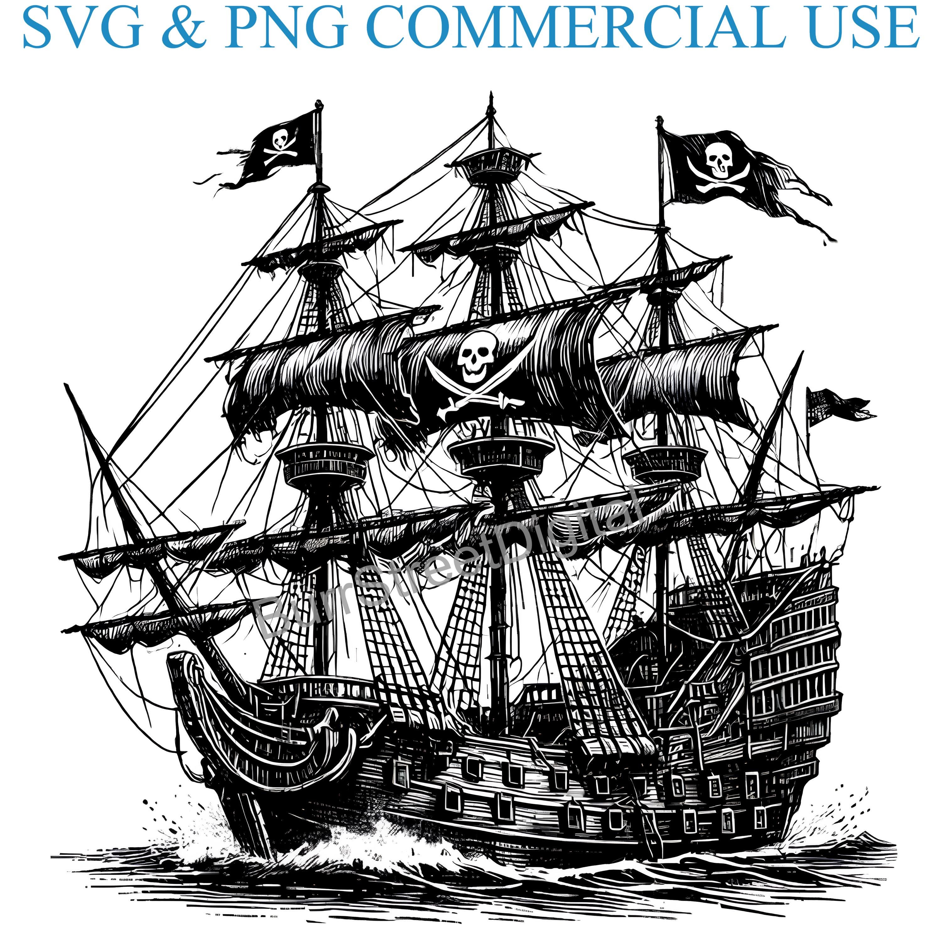 Pirate Ship SVG & PNG Digital Files, Vector Graphic Design Print Laser ...