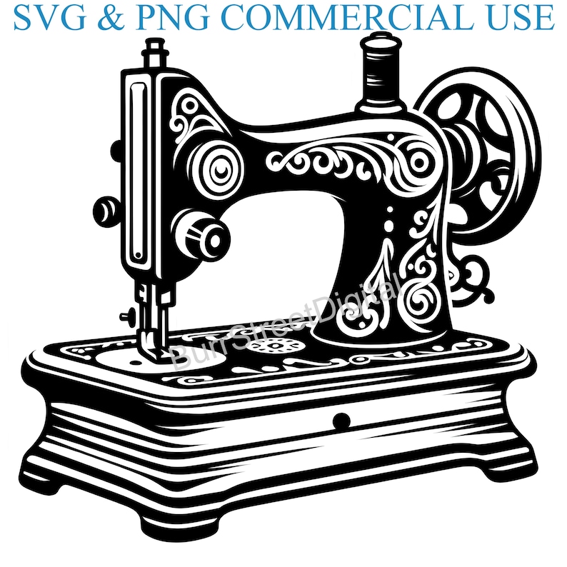 Vintage Sewing Machine SVG & PNG Digital Files, Vector Graphic Design ...