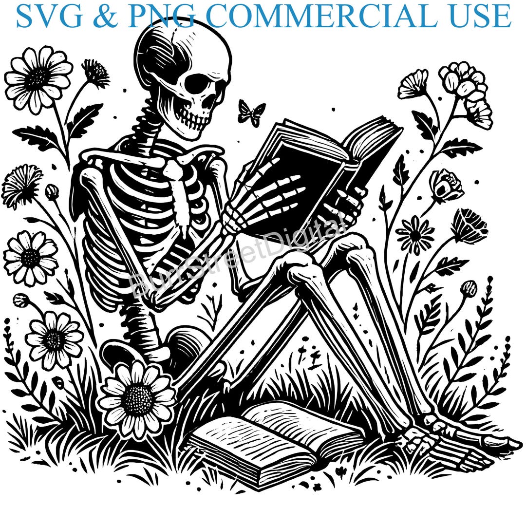 Skeleton Reading SVG & PNG Digital Files, Vector Graphic Design Print ...