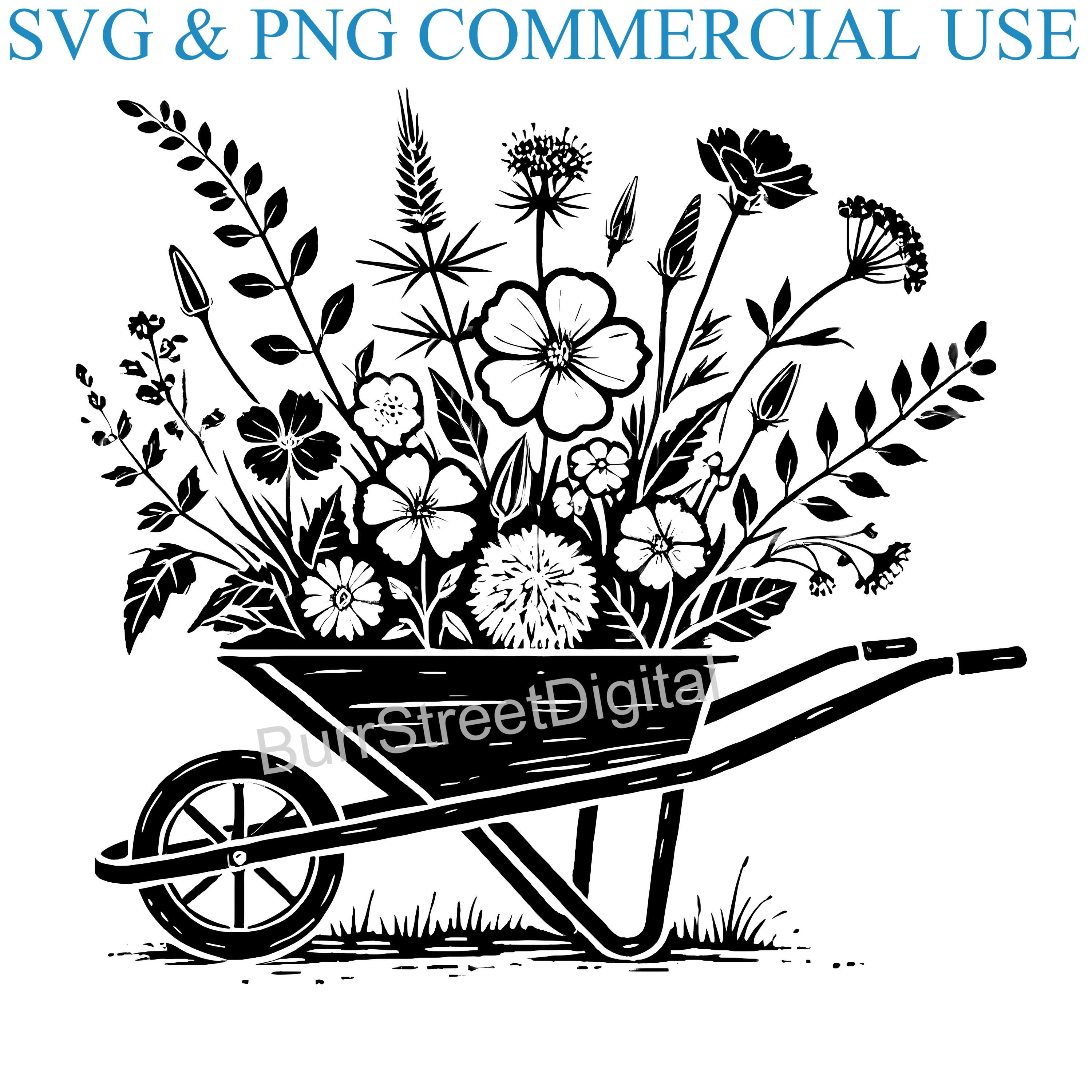Wheelbarrow With Wildflowers SVG PNG, Vector Graphic (digital Download ...