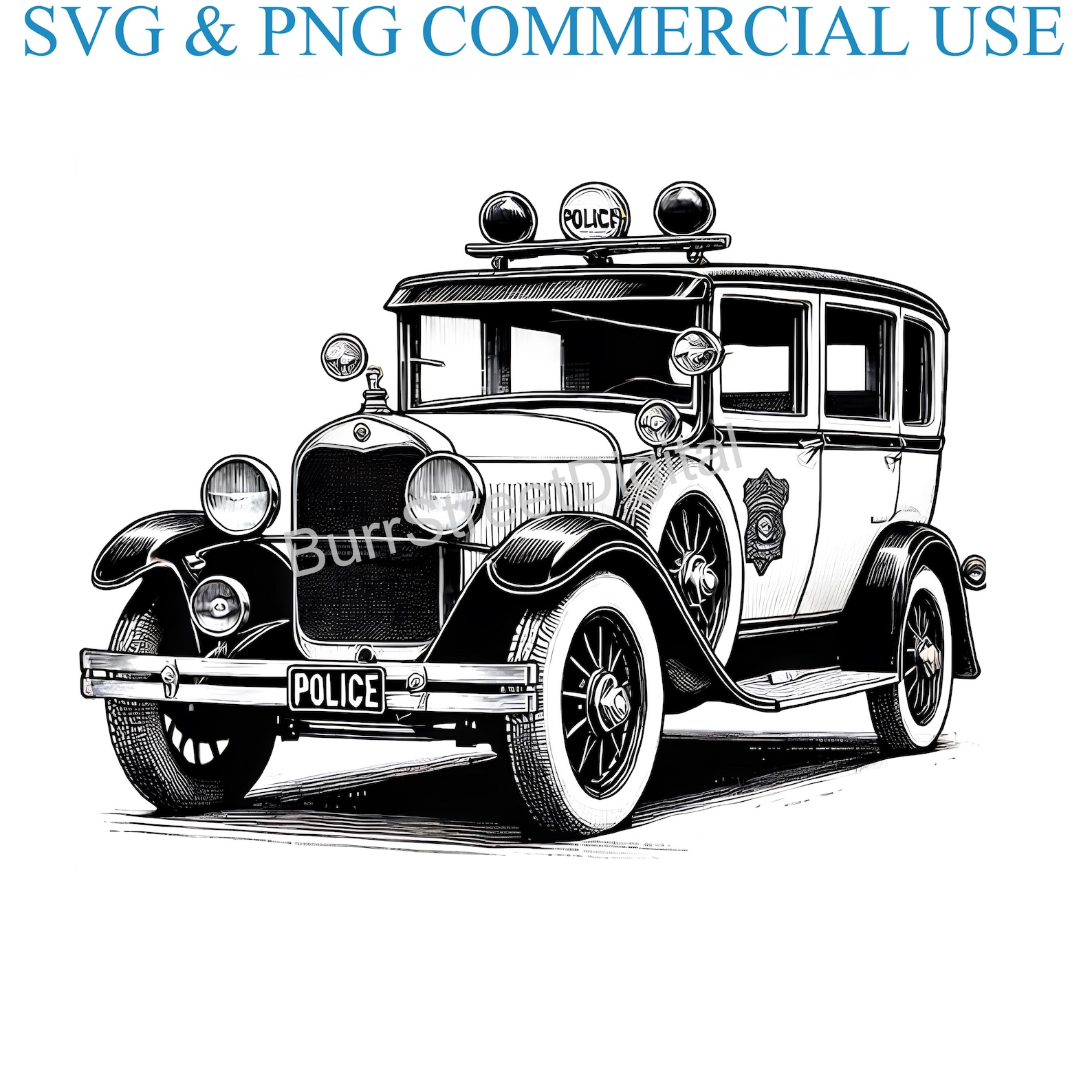 Classic Police Car SVG & PNG Digital Files, Vector Graphic Design Print ...