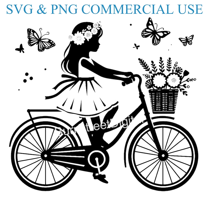 Girl on Bike With Flowers SVG, PNG, Vector Graphics (digital Download ...