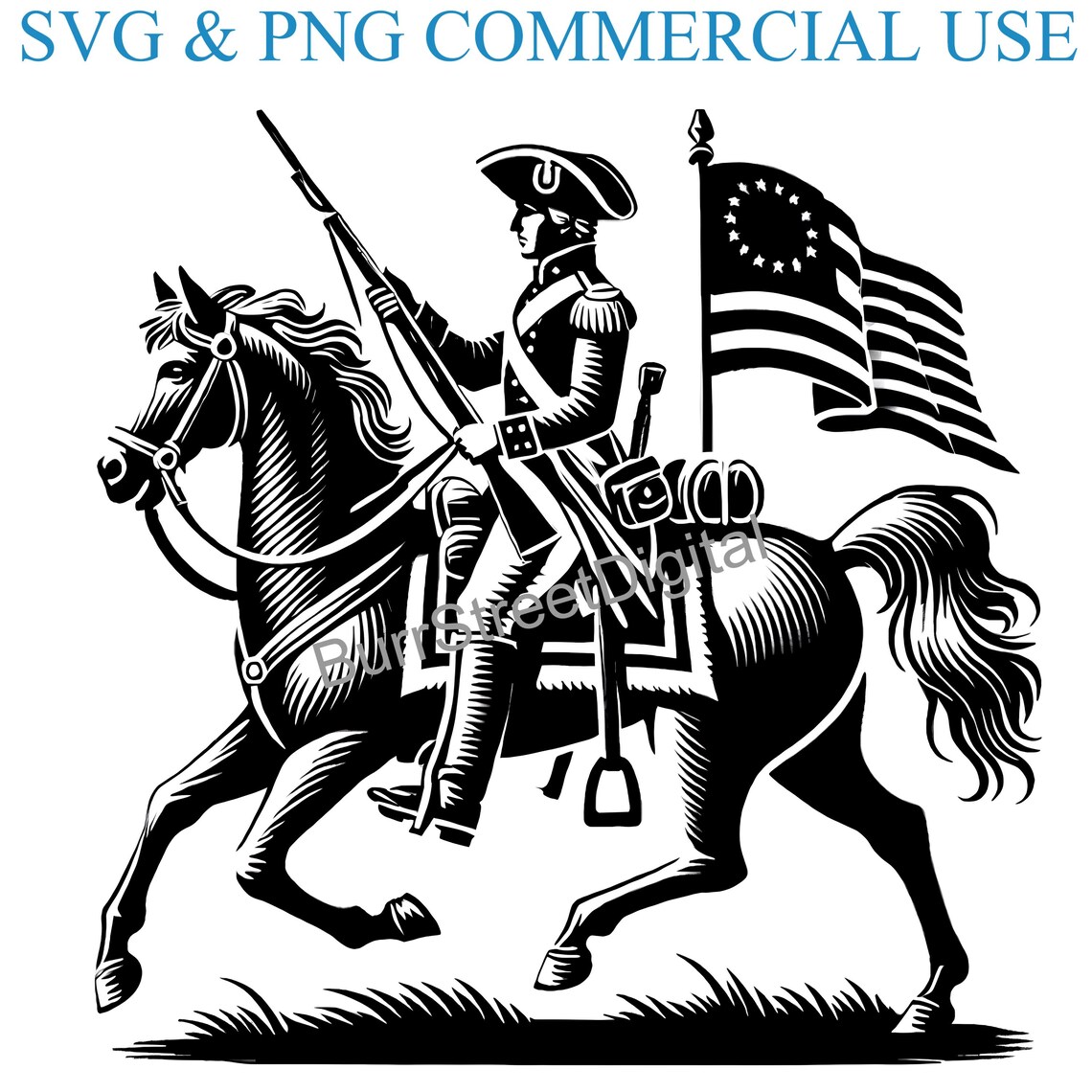 Minuteman on Horse With Flag SVG PNG, Vector Graphic (digital Download ...