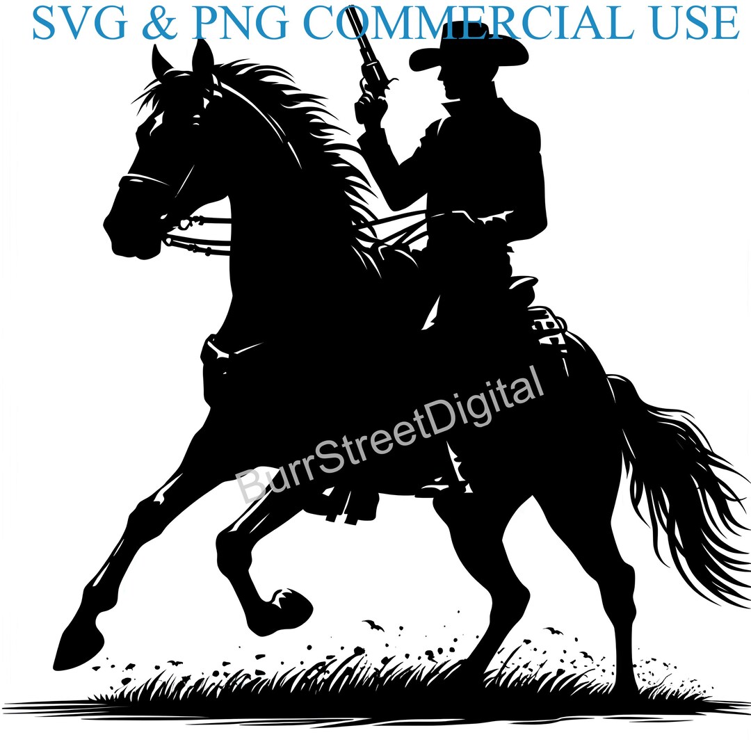 Cowboy Horse Silhouette SVG & PNG Digital Files, Vector Graphic Design ...