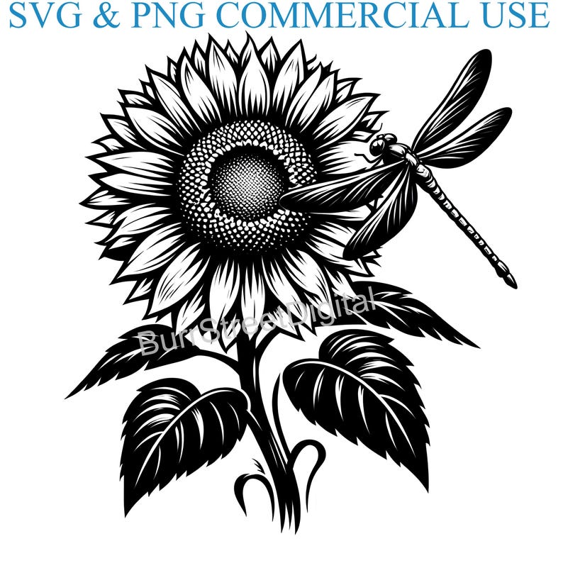 Dragonfly Sunflower SVG & PNG Digital Files, Vector Graphic Design Print Laser Engrave Files ...