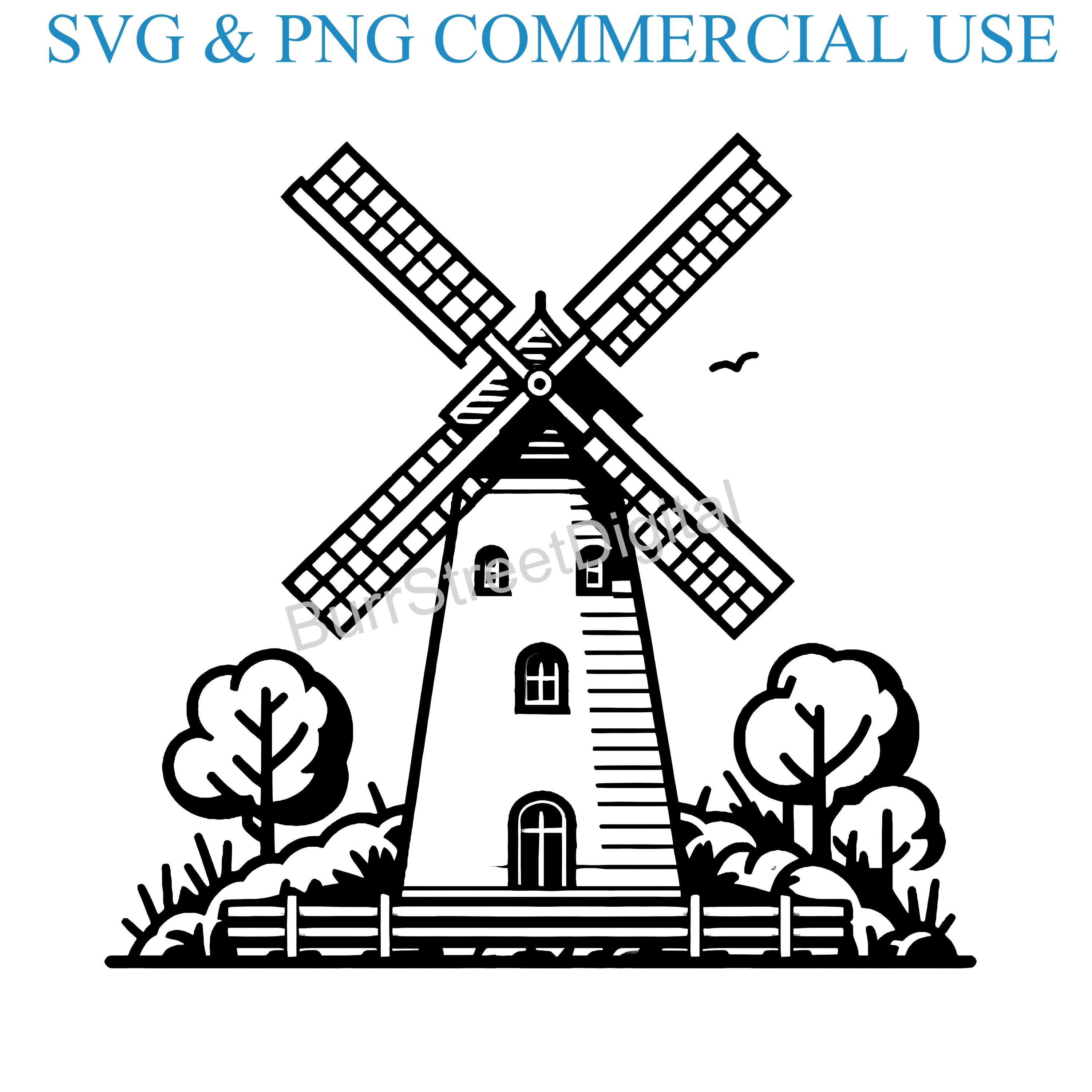 Windmill SVG & PNG Digital Files, Vector Graphic Design Print Laser ...